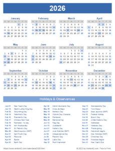 2026 Printable Calendar With Holidays - Free Printable Calendar