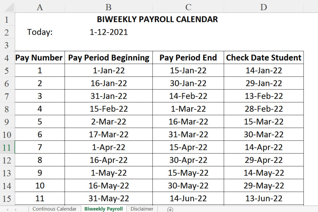 2026 Biweekly Payroll Calendar Template Excel - Free Printable Calendar