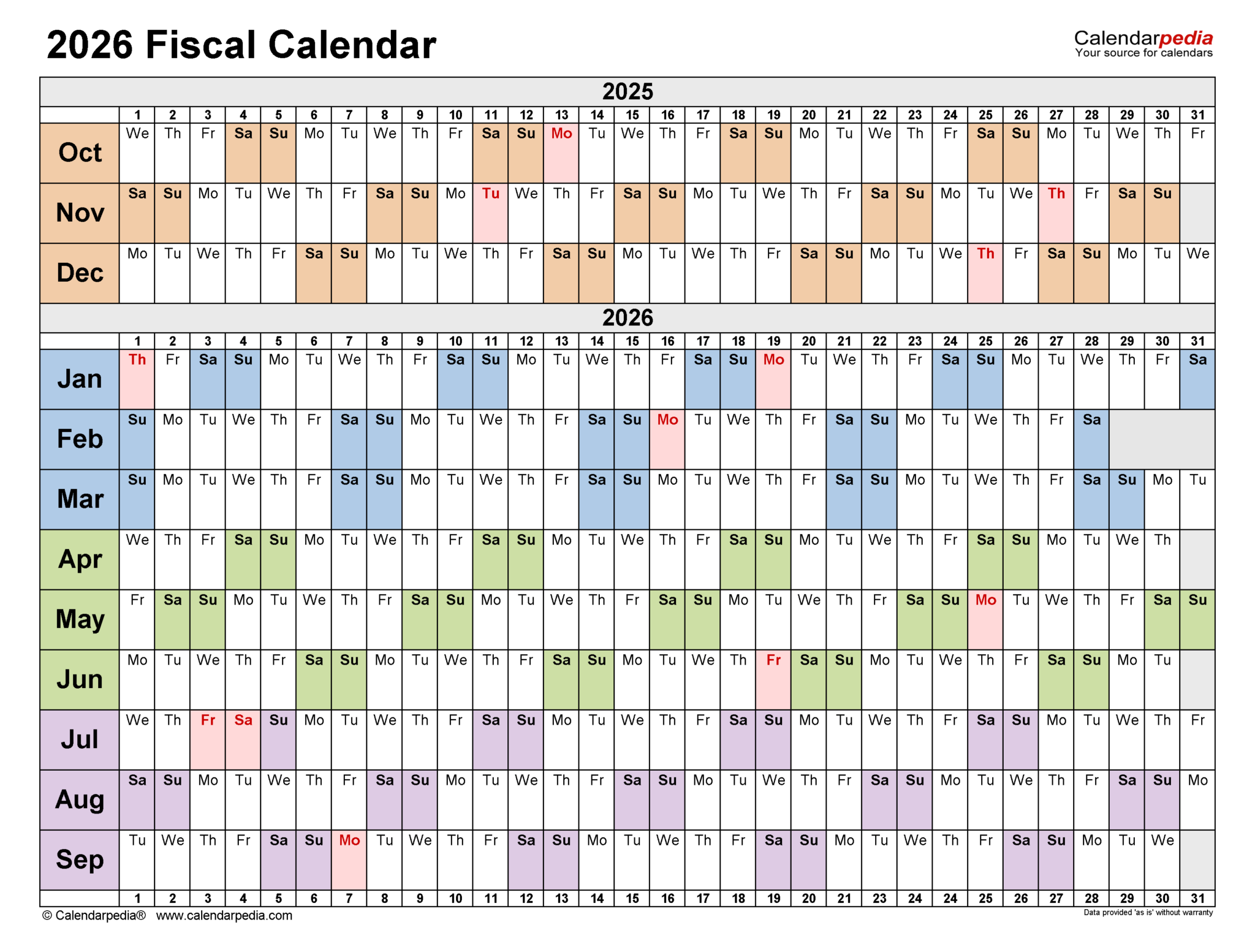 Fiscal Year 2026 Calendar - Free Printable Calendar