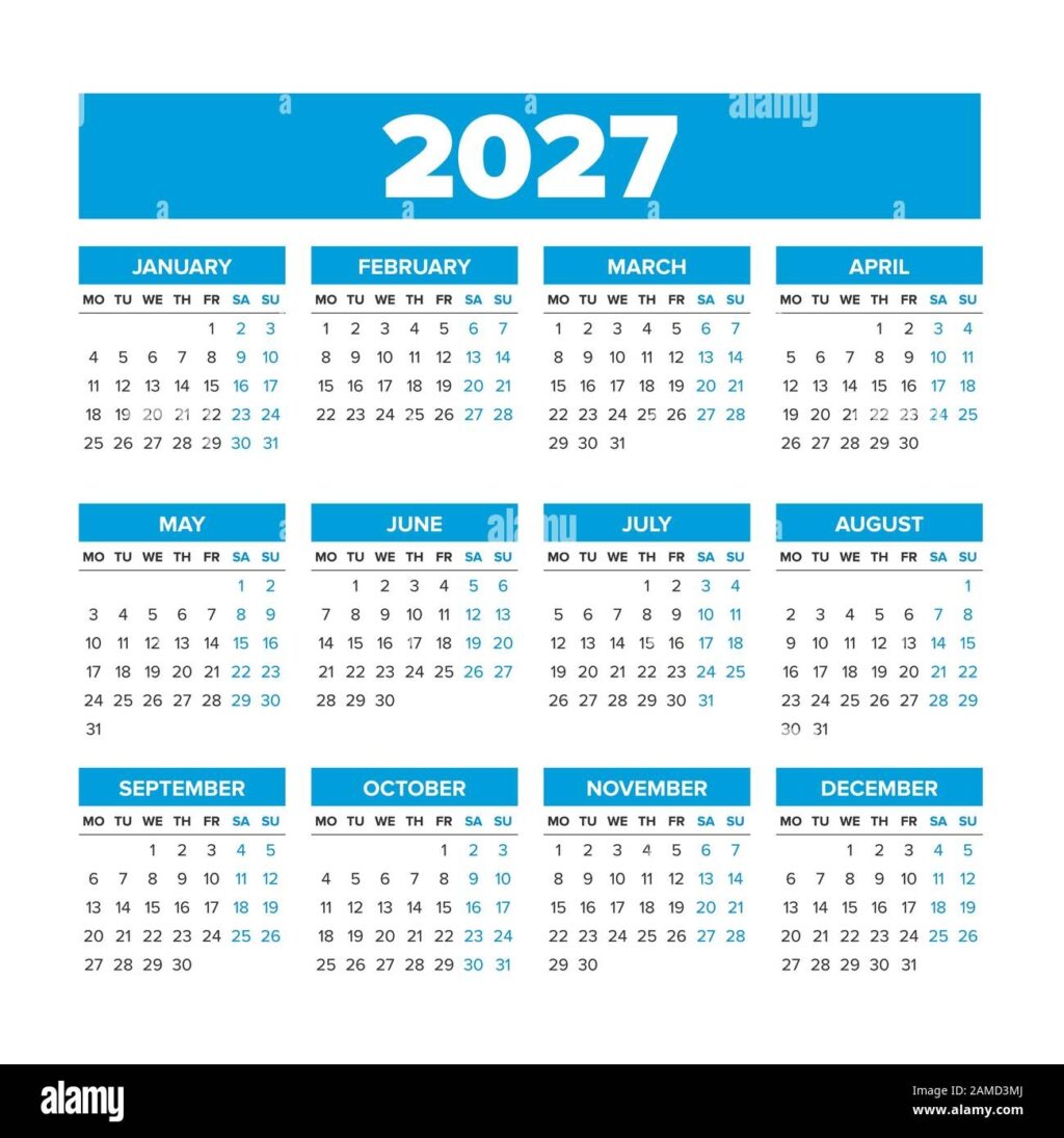 2027 Calendar With Monday Starting Week - Free Printable Calendar