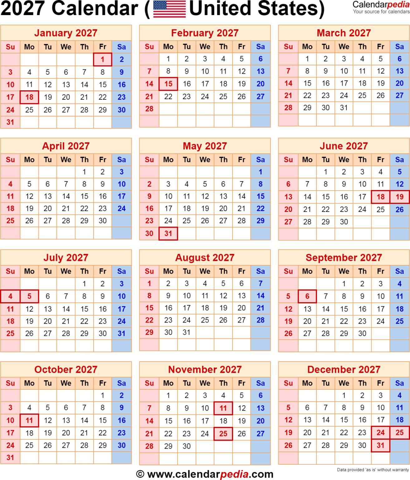 Federal Holiday Calendar 2027 Printable: Plan Your Year Ahead - Free ...