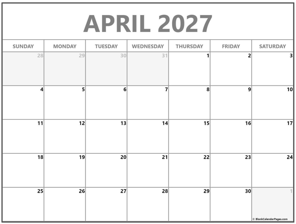 April 2027 Calendar Printable: Stay Organized and Productive - Free ...