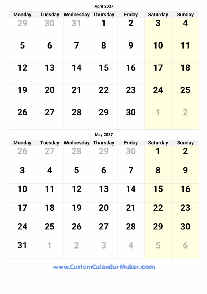 April And May 2027 Calendar Printable: Plan Ahead with Ease - Free ...