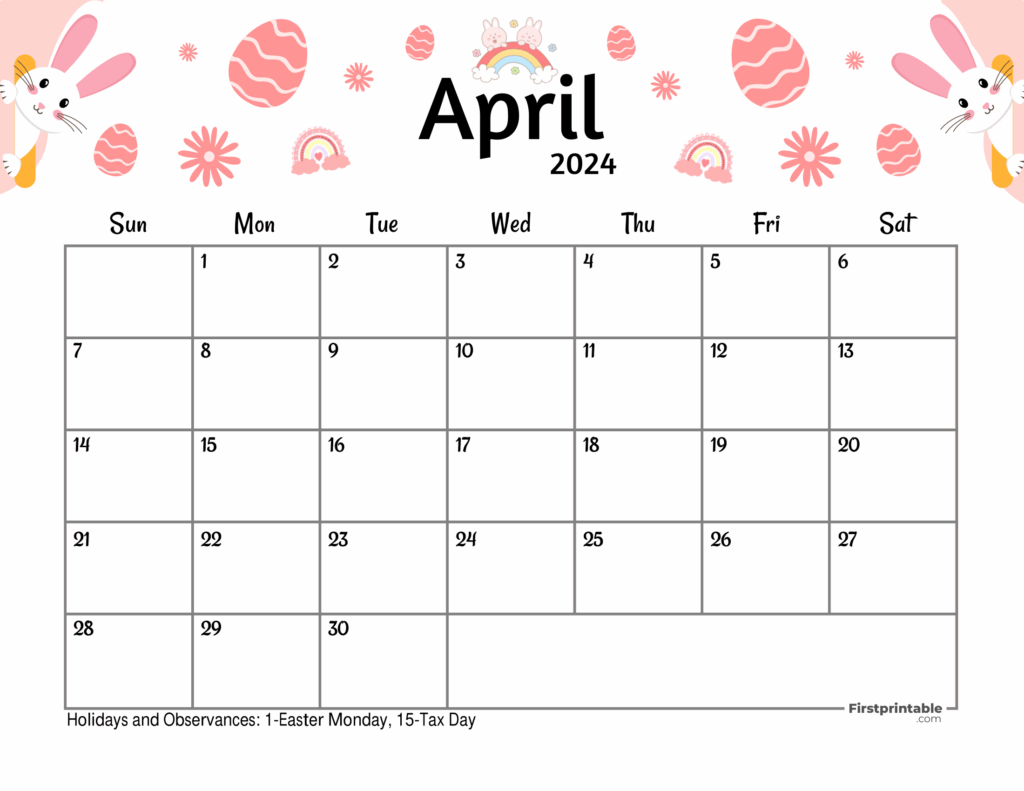 Printable April Calendar: Stay Organized and On Track - Free Printable ...