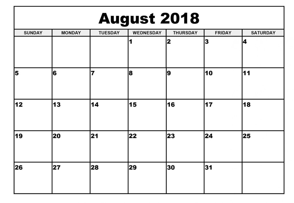 August Monthly Calendar Printable - Free Printable Calendar