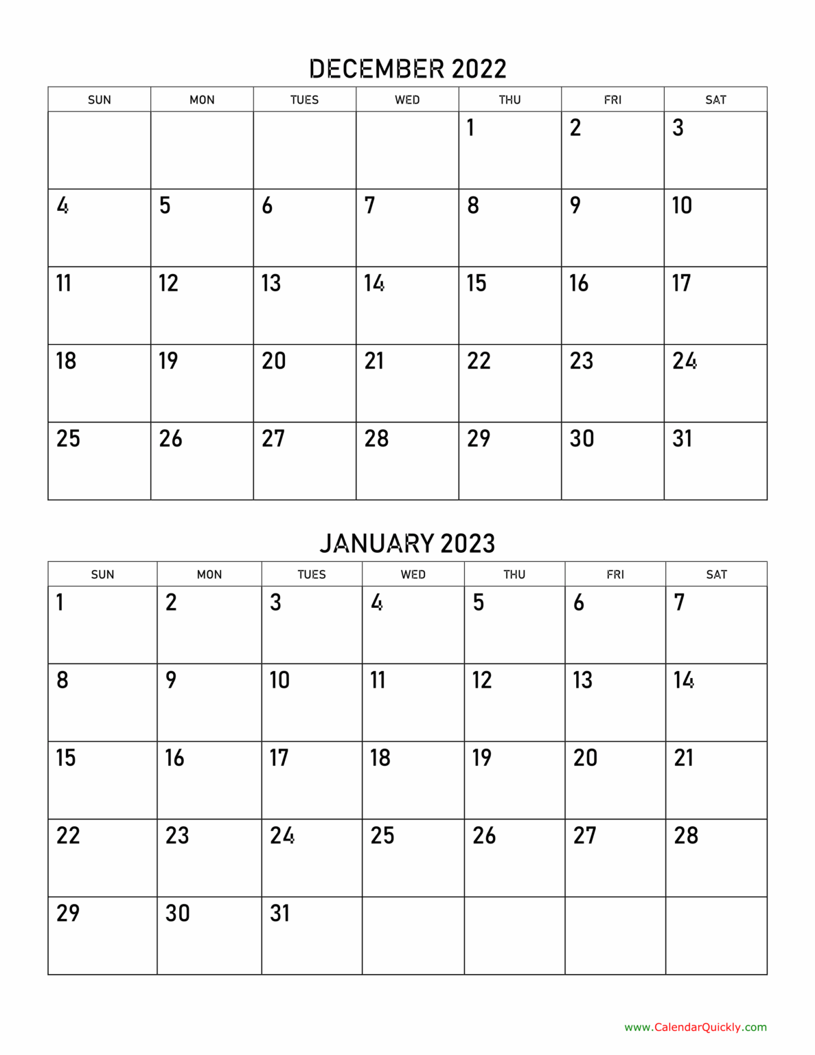 December January Calendar Printable: Plan Your Months in Advance - Free ...