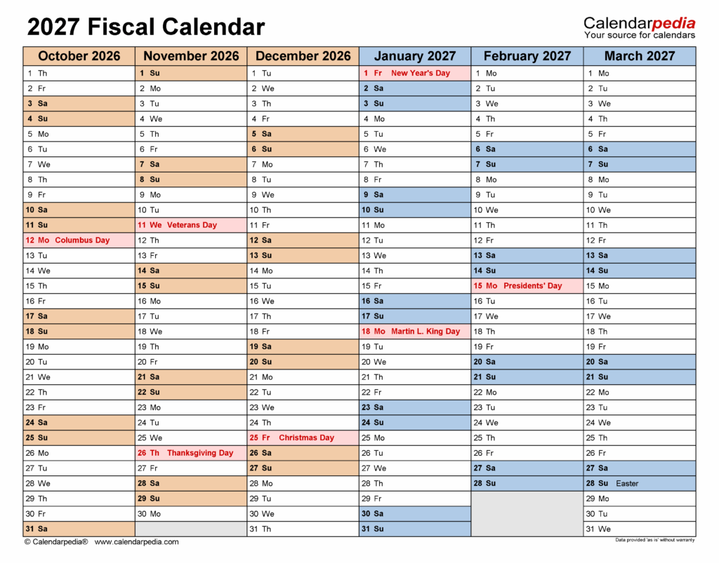 Fiscal Year 2027 Calendar Printable: Stay Organized and Efficient ...
