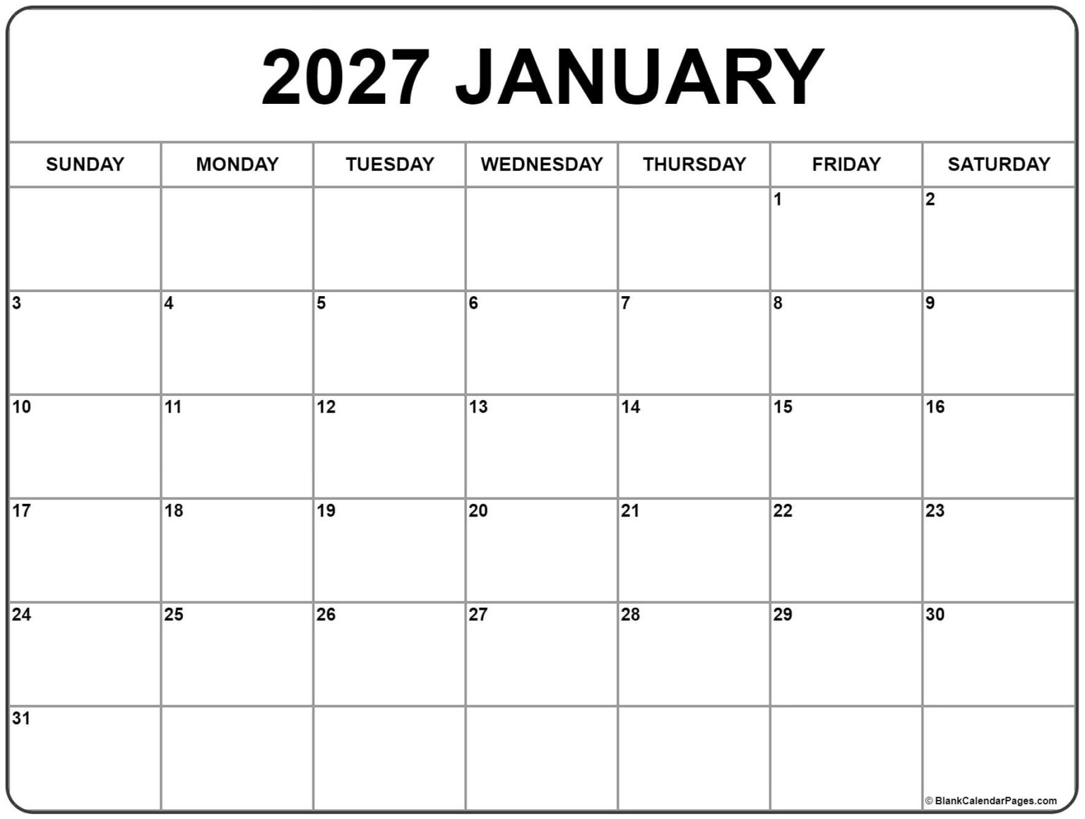January 2027 Blank Calendar Printable Free - Free Printable Calendar