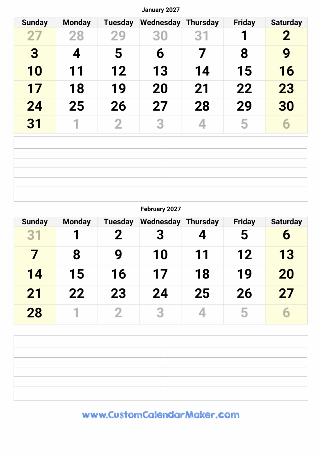 January February 2027 Calendar Printable: Stay Organized and On Track ...