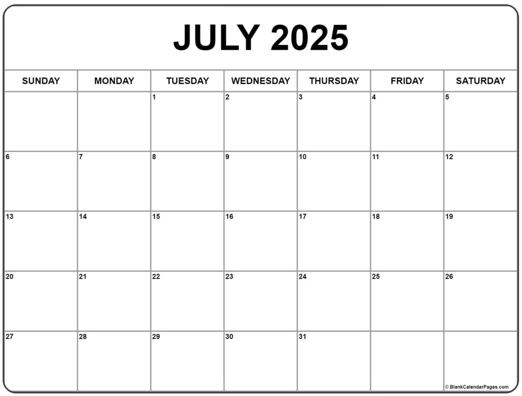 Blank July Calendar Printable: Stay Organized and Productive - Free ...