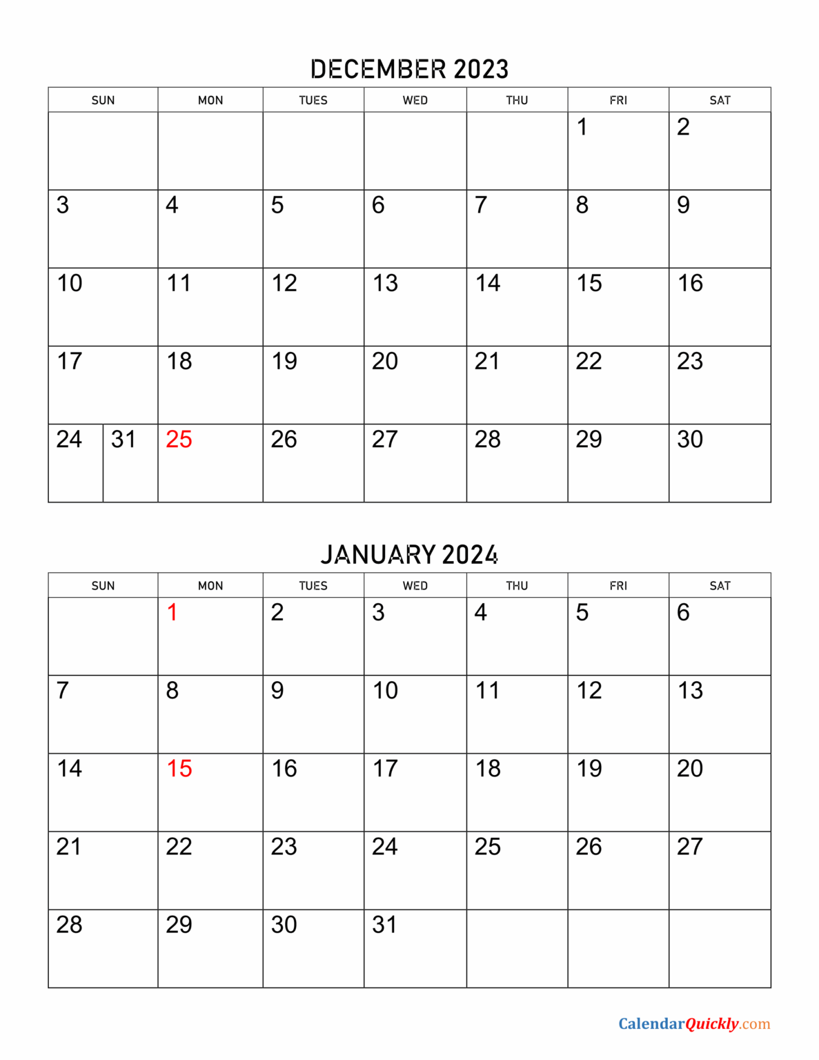 Dec Jan Calendar Printable: Stay Organized and Prepared for the New ...