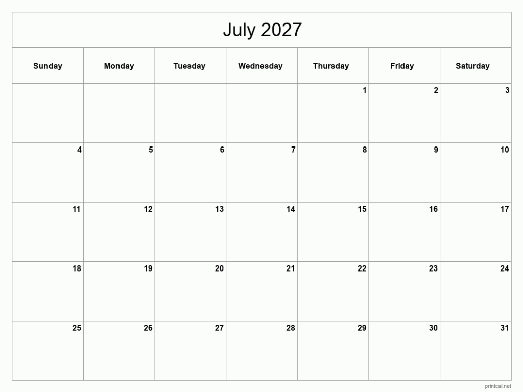 July Printable Calendar 2027: Plan Your Month Ahead! - Free Printable ...