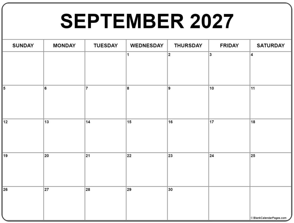 Free Printable September 2027 Calendar - Free Printable Calendar